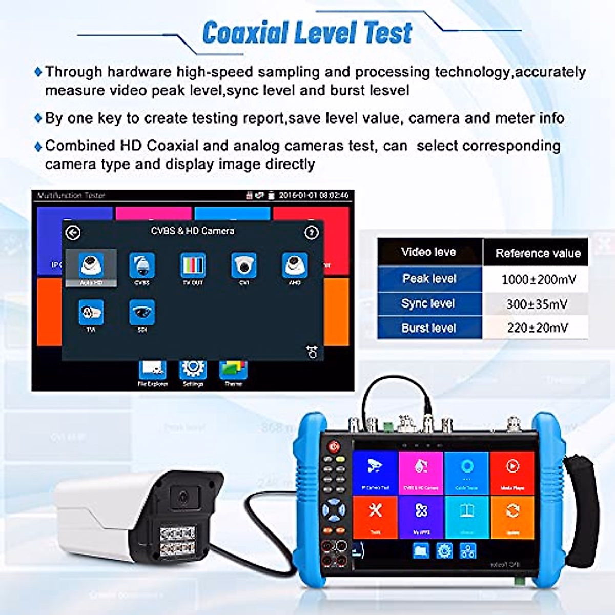 Wsdcam 7 Inch All in One IPS Touch Screen IP Camera Tester Security CCTV Tester Monitor with SDI/TVI/AHD/CVI/TDR/OPM/VFL/POE/4K H.265/1080p HDMI in&Out/Firmware Upgraded 9800MOVTSADH-Plus