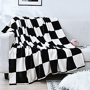 Vessia Large Flannel Fleece Plush Blanket Throw Size(50"x70") - Black and White Checker Lightweight Blanket - 300GSM Soft Cozy Comfy Microfiber Checkboard Blanket for Sofa,Couch,Bed,Chair