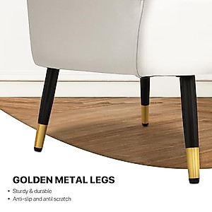 MoNiBloom Accent Chair Modern Armchair Single Sofa Chair with Lumbar Pillow, Mid Century Modern Comfortable Leatheraire Reading Chair for Living Room Bedroom, Metal Legs Back Club Arm Chair, White