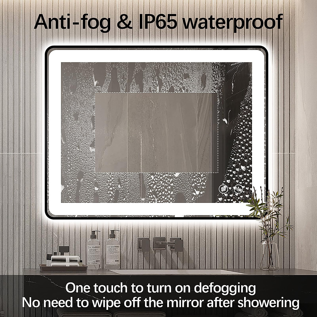 Niccy LED Bathroom Mirror, 30"x22" Rectangle Wall Mounted Vanity Mirrors with Metal Frame, Anti Fog Dimmable Smart Mirror for Bathroom/Bedroom/Livingroom/Entryway(Horizontal or Vertical),Black