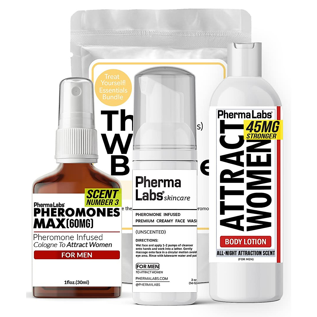PHERMALABS Pheromone Cologne Essentials Bundle: Cologne, Unscented Face Wash and Body Lotion (3 items) - for Him [Attract Women]