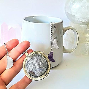 2pcs Tea Infuser, Scdom Stainless Steel Ball Mesh Tea Strainer, Amethyst & White Crystal Moon Pendant Tea Ball Tea Filter with Extended Chain Hook for Brew Fine Loose Tea and Spices & Seasonings