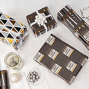 MAYPLUSS Birthday Wrapping Paper Roll - Mini Roll - 17 inch X 120 inch Per roll -Black with Gold Foil Design (42.3 sq.ft.ttl)