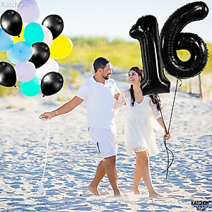 KatchOn, Giant Black 16 Balloon Numbers - 40 Inch | 16 Birthday Balloons for Sweet 16 Birthday Decorations | 16th Birthday Decorations for Boys | Sixteen Balloon, 16th Birthday Decorations for Girls