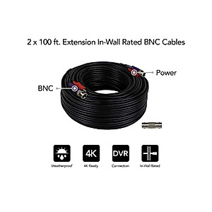 Night Owl 100 ft. in-Wall Rated Video/Power Camera Extension Cable with Extension Adapter (2-Pack)
