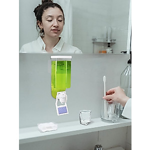 LOMEVE 20oz Mouthwash Dispenser Wall Mounted, Plastic Mouthwash Dispenser for Bathroom, Mouthwash Container with 50 Dental Floss, Glass Cup, and Adhesive Hook