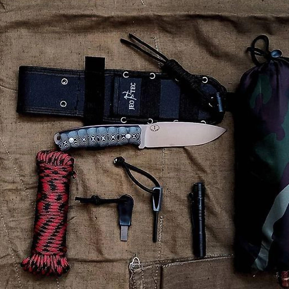 JEO-TEC nº3 Bushcraft Survival Knife | Full Tang Fixed Blade Outdoor Camping Utility Hunting Knife in Nylon Sheath | MOVA Steel | Gift for Him