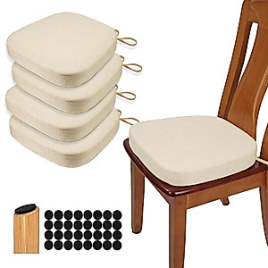 BUYUE Original Linen Thickened 2.5" Dining Chair Cushions Set of 4, U-Shape High Density Foam Comfortable Chair Pads for Kitchen, Slip Resistant Indoor Seat Cushions (4 PCS, Beige)