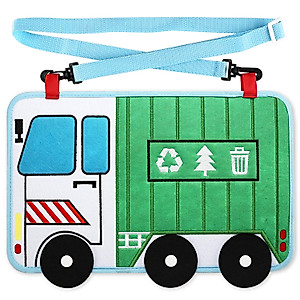 Toddler Busy Board, 14 in 1 Activity Board(Garbage Car Style), Montessori Sensory Toy for Fine Motor Skills, Learning Toy for Airplane or Car Travel, Preschool Educational Gift for Kids Boys Girls