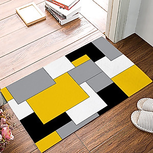 Door Mat for Bedroom Decor, Yellow Grey Black Abstract Color Block Floor Mats, Holiday Rugs for Living Room, Absorbent Non-Slip Bathroom Rugs Home Decor Kitchen Mat Area Rug 18x30 Inch