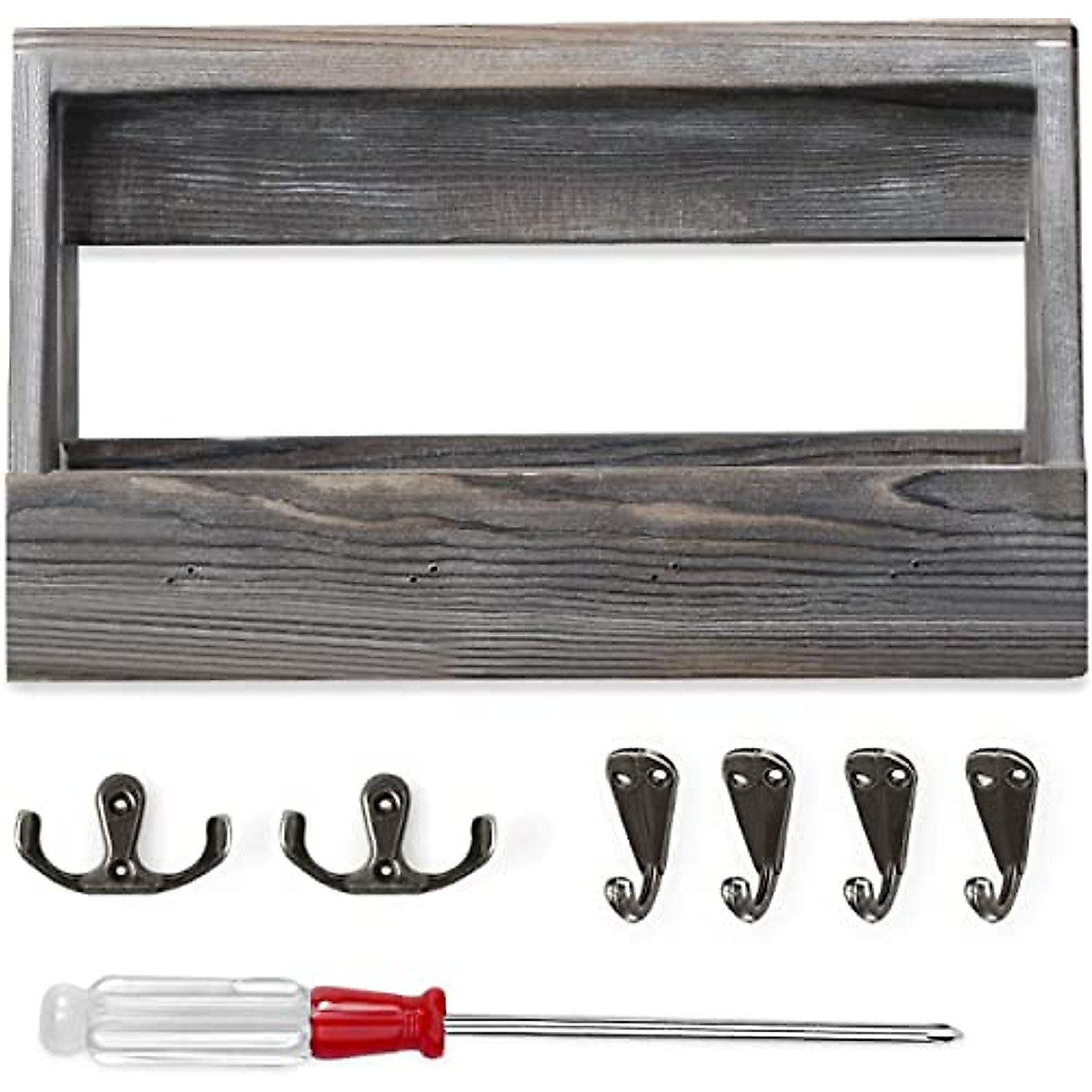 Oyydecor Key Holder for Wall Decorative Mail Organizer, Rustic Wooden Wall Mounted Mail Holder with 6 Key Hooks for Entryroom, Hallway, Kitchen, Office (Rustic White)