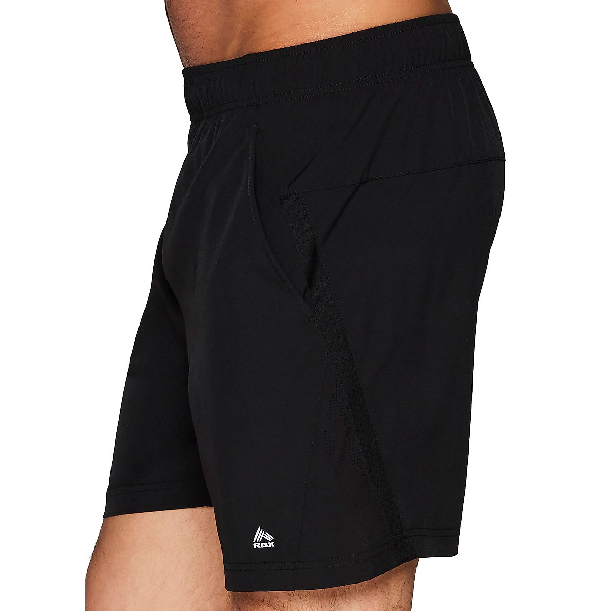 RBX Men's Woven Basketball Short Gym Shorts 7" Quick Drying Running Shorts with Pockets Athletic Fit X-Dri Moisture Wicking Training Shorts Breathable Mesh Detail Workout Shorts Laser Cut Black L