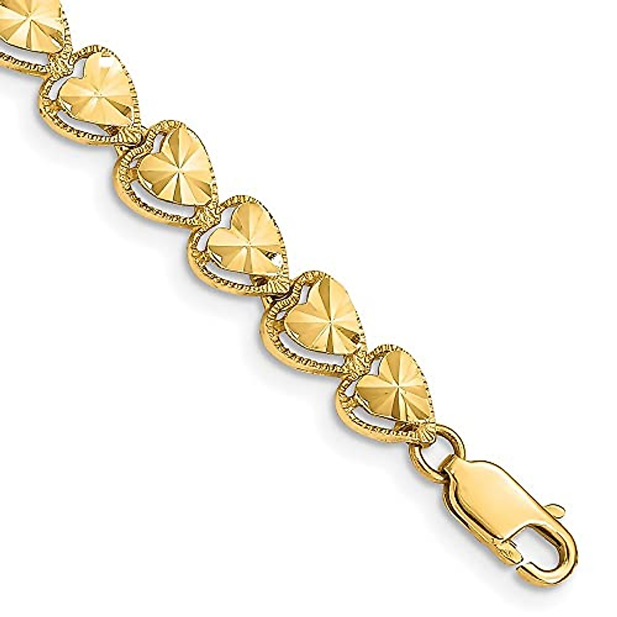Diamond2Deal Solid 14k Yellow Gold Diamond Cut Heart Bracelet