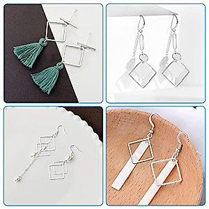 80Pcs Earring Hoop Jewelry Making Earring Beading Hoop Rings Earring Finding Hypoallergenic Square Earrings Beading Hoop Bulk Open Bezel Pendant Frame for DIY Crafts Accessories Supplies(Silver)