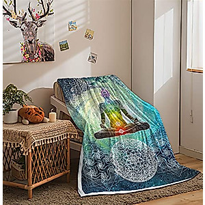 Chakra Chunky Throw Blanket for Couch Bedroom Bedding Decor Office, Seven Chakra Yoga Meditation Zen Hippie Lotus Spiritual Soft Thick Flannel Bed Blanket Decorations (640 Grams 50X60 Inches)