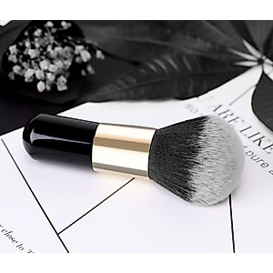 Luxspire Powder Makeup Brush, Flat Kabuki Brush, Single Large Makeup Brush Soft Face Mineral Powder Foundation Brush Blush Brush for Blending Makeup, Black & Gold