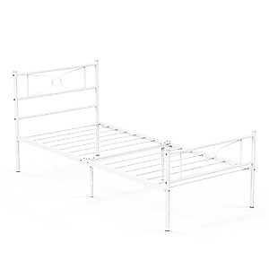Twin Bed Frames No Box Spring Need Metal Platform Bed 12 Inch Mattress Foundation Single Beds with Headboard and Footboard,White