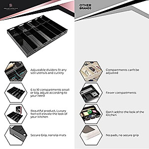 Smart Spaces Kitchen Drawer Organizer for Multi-Function with sturdy aluminum alloy material and adjustable divider to Store Cutlery, Silverware, Flatware, and Knives adding a luxurious feel to your kitchen (Set of 5)