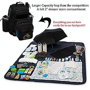 Brinero Diaper Bag Backpack for Dad, X-Large Bag With USB Port, Detachable Lunch Box, XL Changing Pad, 2 Large Water Bottle Pockets, Stroller Straps, Wipe Pocket Military Diaper Bags