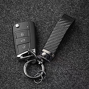 OSIFIT Carbon Fiber Style Car Keychain, Universal Detachable Leather keychain, 360 Degree Rotatable with Anti-Lost D-Ring
