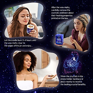 DANCING BEAR Scorpio Zodiac Candle Gift Box Set with 3 Healing Crystals & Stone Holder Necklace, 100% Soy Scented Wax, Crackling Wood Wick, 45 Hour Burn Time