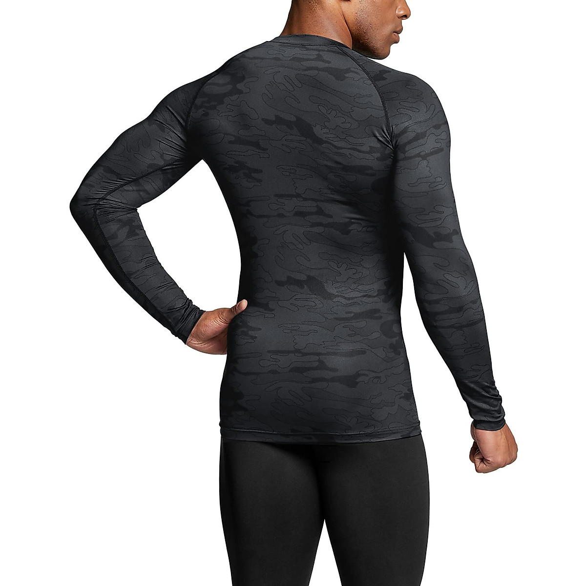 TSLA Men's UPF 50+ Compression 3-Pack - Long Sleeve Athletic Workout Shirt, Water Sports Rash Guard, Large Black/Urban Camo