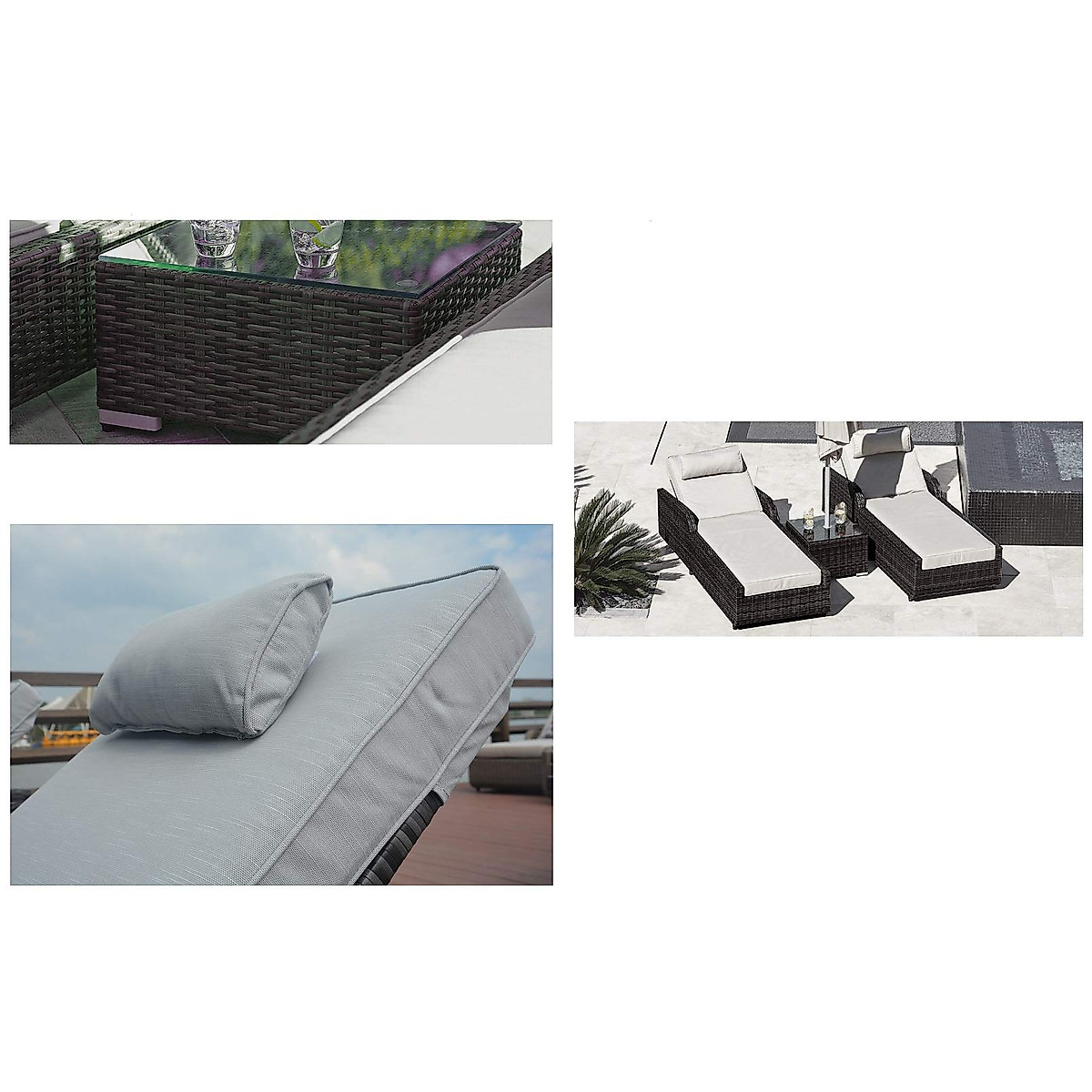 Direct Wicker 4 Pieces Aluminum Frame Outdoor Patio Chaise Lounge with Wheel PE Wicker Adjustable Chaise Lounge Chairs Chair Set for Garden Patio Pool-Black Rattan with Rain Cover (4 Pieces)