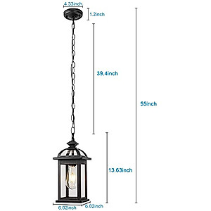 Darkaway Outdoor Pendant Light Fixture Lantern, Hanging Porch Light with Glass Aluminum Outdoor Pendant Lights for Porch, Patio, Entryway (1 Pack, Black)