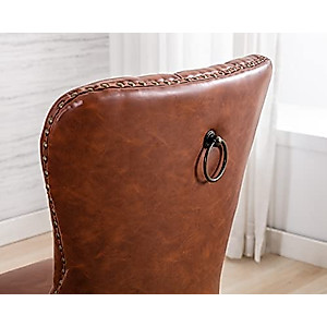 CIMOTA PU Leather Dining Chairs Set of 2, Upholstered Modern Tufted Dining Room Chairs Nailhead Trim Armless Side Chair with Solid Wood for Kitchen/Dining Room/Bedroom (Brown, Ring on The Back)