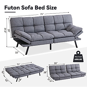 Hcore Convertible Couch, Memory Foam Futon Sleeper, Loveseat Sofa Bed Sofabed, Dark Grey
