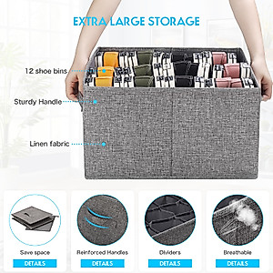 YWPXSN 3 Pack Shoe Organizer for Closet - Fits up to 36 Pairs, Fabric Shoe Storage Bins, Cube Storage Cabinet Foldable Shoes Container with Reinforced Handles (Dark Grey, 16.5"x12.6"x9.5")