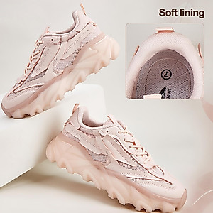 LUCKY STEP Women‘s Chunky Fashion Sneakers Platform Dad Cusual Classic Mesh Walking Shoes Comfortable Lace up Travel Sneakers(Pink,9B(M) US)