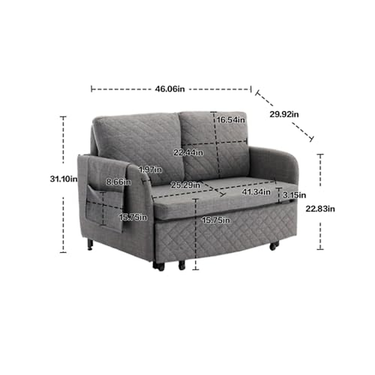 WALNUT Convertible Sleeper Sofa Bed, Velvet Loveseat Couch with Pull Out Bed, Small Sofa Bed with Headboard