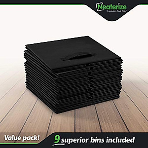 13x13 Large Storage Cubes (Set of 9). Fabric Storage Bins with Dual Handles | Cube Storage Bins for Home and Office | Foldable Cube Baskets For Shelf | Closet Organizers and Storage Box (Black)