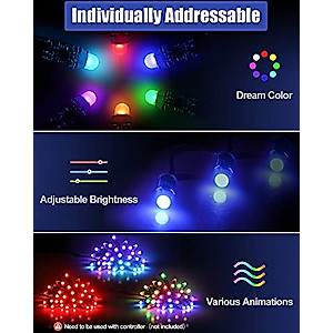 GMJYC 12V 500pcs WS2811 Pixels Individually Addressable IP68 Diffused Digital RGB LED String Light with 3 Pin Waterproof Connector 12mm Dream Color Black Wire for Christmas/Garden, witn 4 T-Connectors