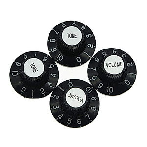 KAISH 4X Black with Silver Cap LP Guitar Witch Hat Knobs Top Hat Knob for Epi Les Paul SG