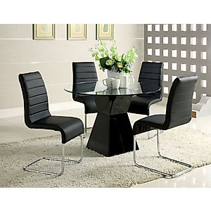 Furniture of America Ethervale Modern Round Dining Table with 12mm Tempered Glass Top, Black Finish