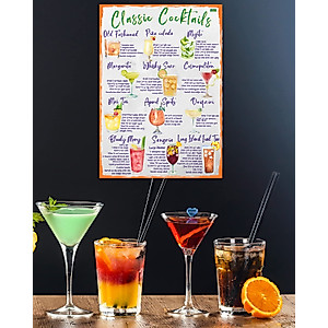Classic Cocktails Recipes Magnetic Chart A4 format - Kitchen Pub Wall And Fridge Decor Stylish Colourful Informative Magnet Milliliters and Ounces Measurement Units