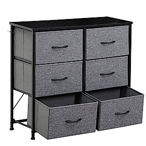 SUPER DEAL 6 Drawer Dresser for Bedroom Fabric Storage Tower Double Dresser Organizer Chest of Drawers Heavy Duty Steel Frame Wood Top for Livingroom Kids Toys Closet Nursery Hallway, Grey