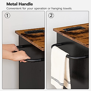 HOOBRO Kitchen Island with Power Outlet, Kitchen Storage Island with Spice Rack and Drawer, Rolling Kitchen Cart on Wheels, for Home, Kitchen and Dining Room, Rustic Brown and Black