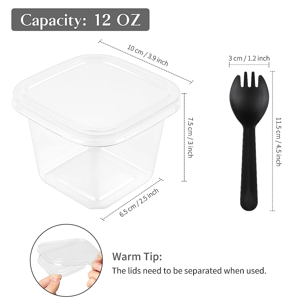 Qeirudu 50 Pack 12 oz Plastic Parfait Cups with Lids and Sporks, Disposable Square Dessert Cups with Lids Cake Containers for Fruits Oatmeal Yogurt Mousse Ice Creams Strawberry Shortcake