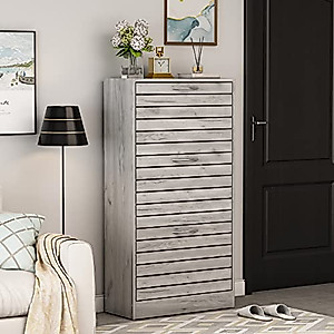 AGOTENI Shoe Cabinet, Grey Narrow Shoe Cabinet with 3 Flip Doors & Adjustable Shelf, Modern Shoe Storage Cabinet for Entryway Hallway (22.4”W x 9.4”D x 42.3”H)