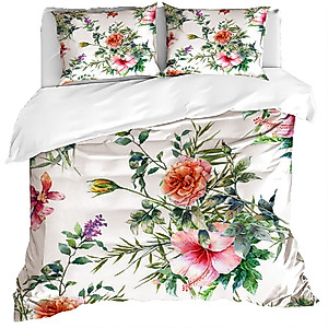 Flower 3pc Duvet Cover Set, Flower Style Texture, 3 Pieces Wrinkle, Stain Resistant Comforters Set, (Twin, 68x88 inches, 3 Pieces)