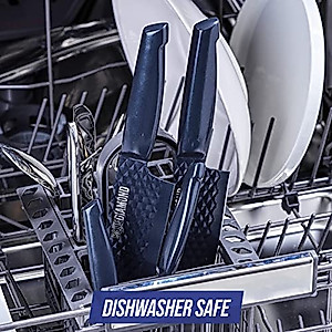 Blue Diamond Sharp Stone Nonstick Stainless Steel Cutlery, 3 Piece Set including Chef Serrated and Pairing Knives with Covers, Diamond Texture Blade, Dishwasher Safe, Blue