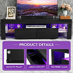 JUMMICO TV Stand, Modern Lighting TV Cabinet Entertainment Center Media and Open Shelf, TV Console Table with 1 Drawer and Remote Control, 20 Color LED Lights up to 70 Inch TV (Black)