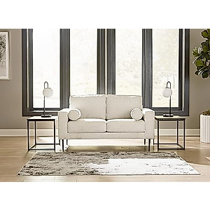 Signature Design by Ashley Hazela Contemporary Loveseat with 2 Bolster Pillows, Beige