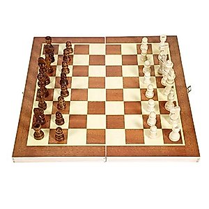 FINE MEN WYX-Chess, 1set 3434cm Folding Wooden International Chess Checkers Set Foldable Board Game Funny Game Chessmen Collection Portable Board Game