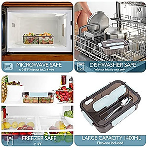 MINIQ Bento box adult lunch box,lunch box kids,1500ML for lunch,Microwave & Dishwasher & Freezer Safe, BPA Free (BLACK)