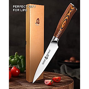 TUO Utility Knife, Small Kitchen Knife, 5 inch Paring Knife High Carbon German Stainless Steel Cutlery with Ergonomic Pakkawood Handle