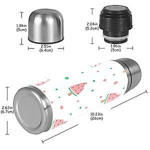 Stainless Steel Leather Vacuum Insulated Mug Summer Watermelon Ice Cream Thermos Water Bottle for Hot and Cold Drinks Kids Adults 16 Oz
